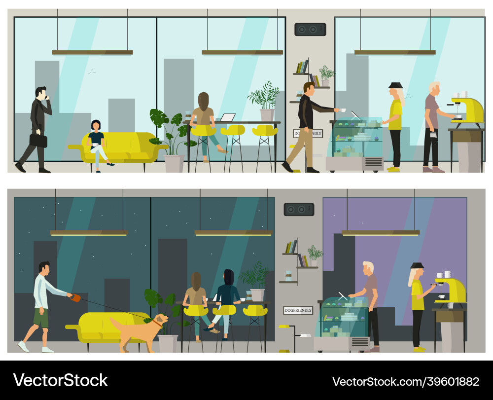 Coffeeshop in day and night Royalty Free Vector Image