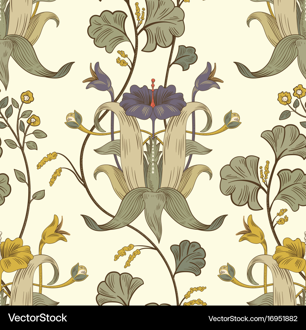Floral vintage seamless pattern retro plants Vector Image