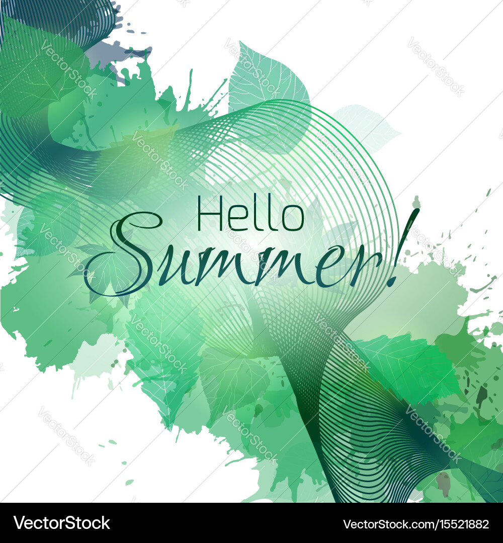Hello summer summer greeting card with green Vector Image