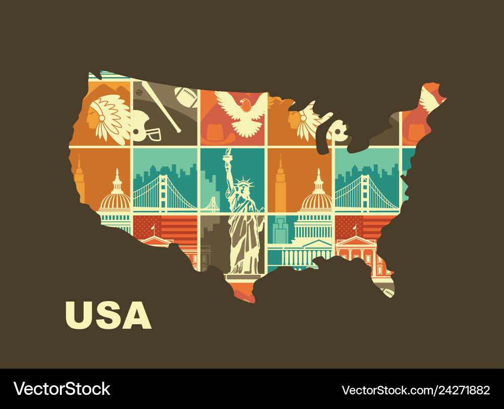 Map usa with traditional symbols stylized Vector Image