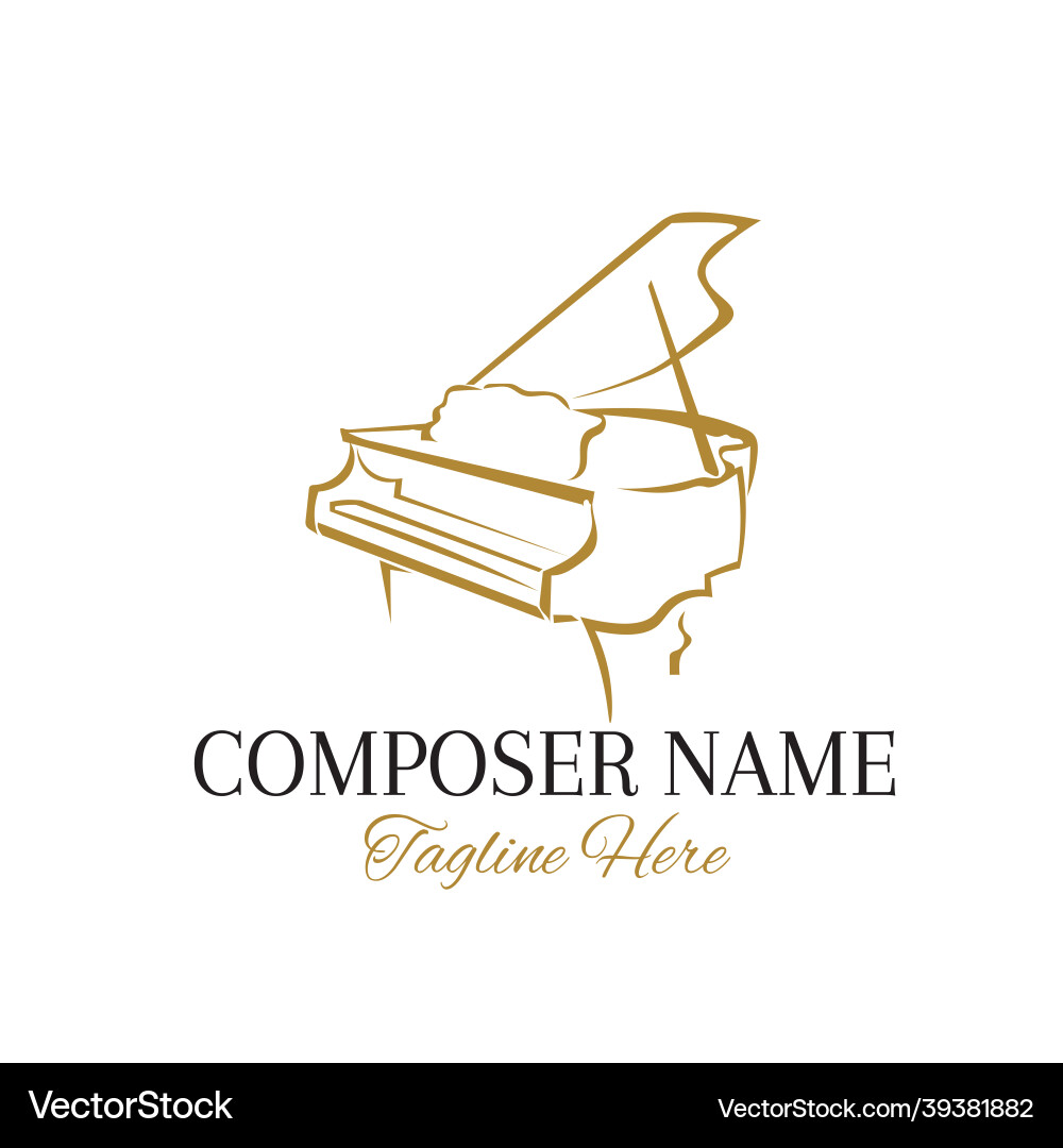 Piano logo design in hand drawn style Royalty Free Vector