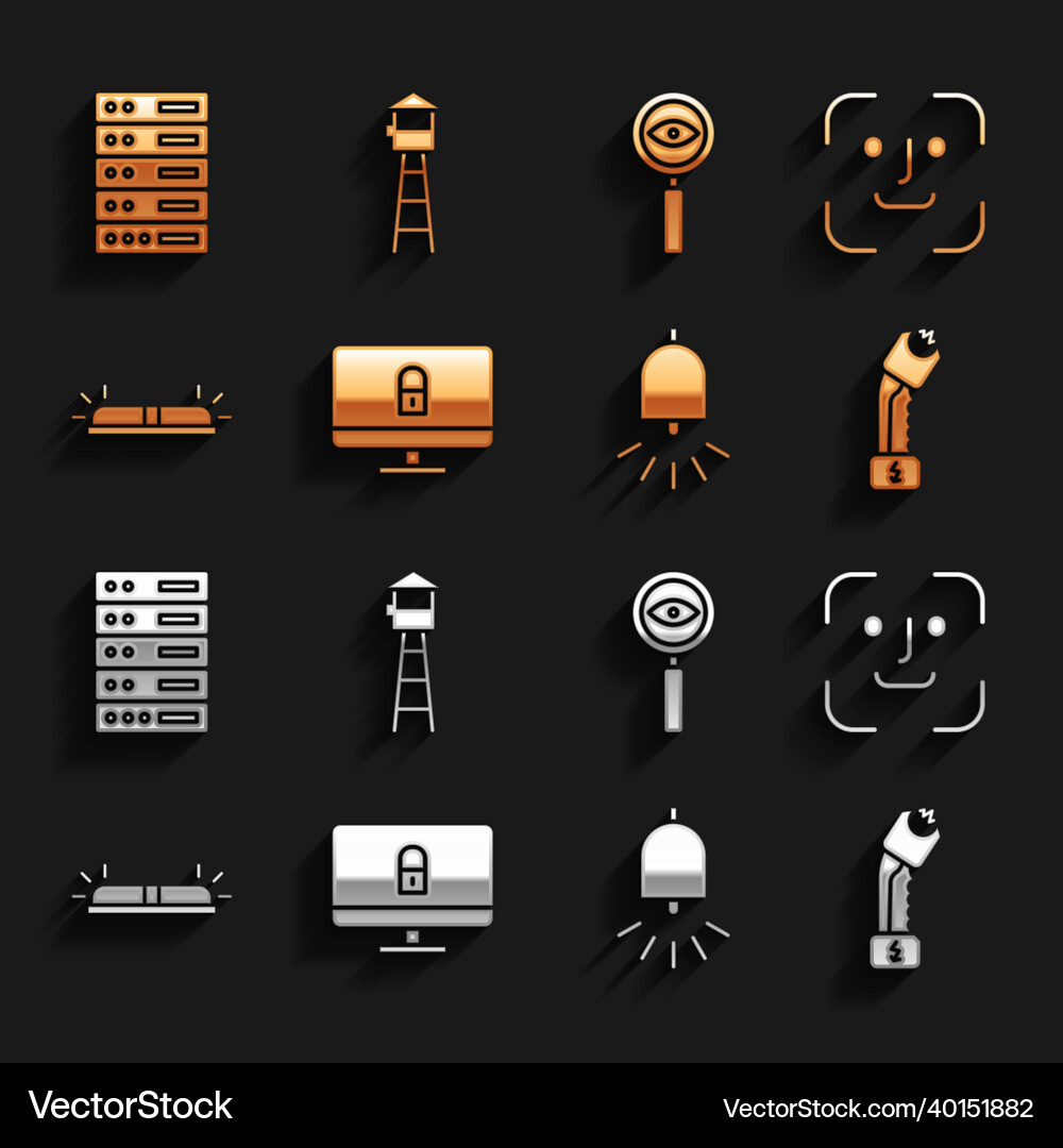 Set lock on computer monitor face recognition Vector Image