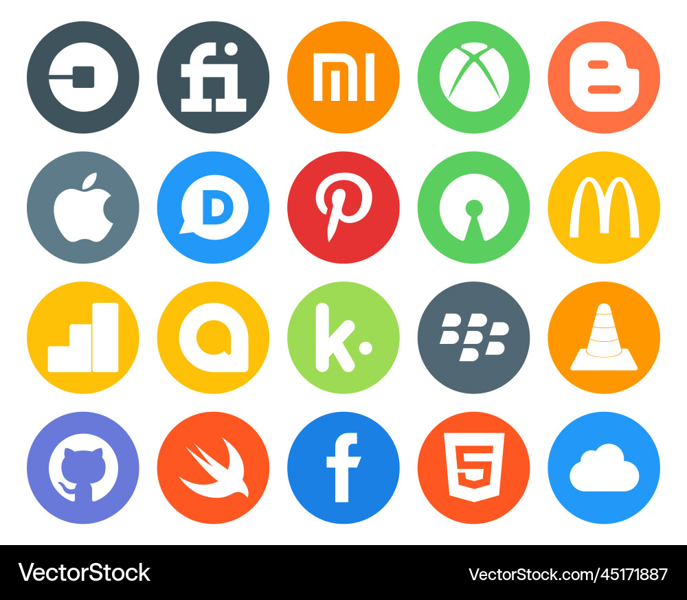 20 social media icon pack including media Vector Image