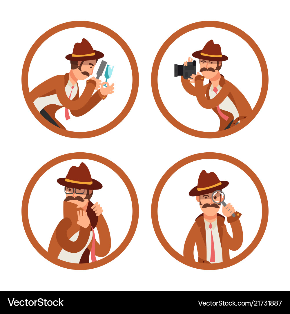 Cartoon detective avatars set Royalty Free Vector Image