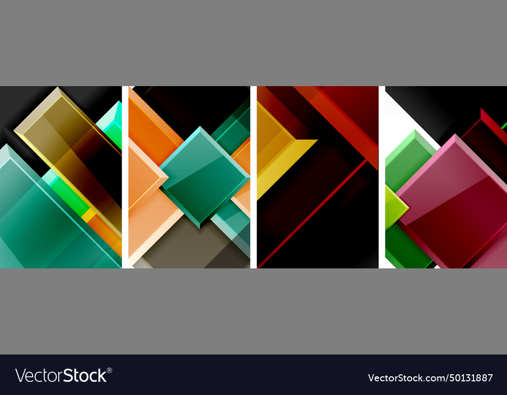 Color glass glossy square composition poster set Vector Image