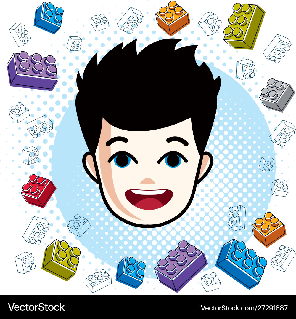 Cute boy face human head brunet character smiling Vector Image
