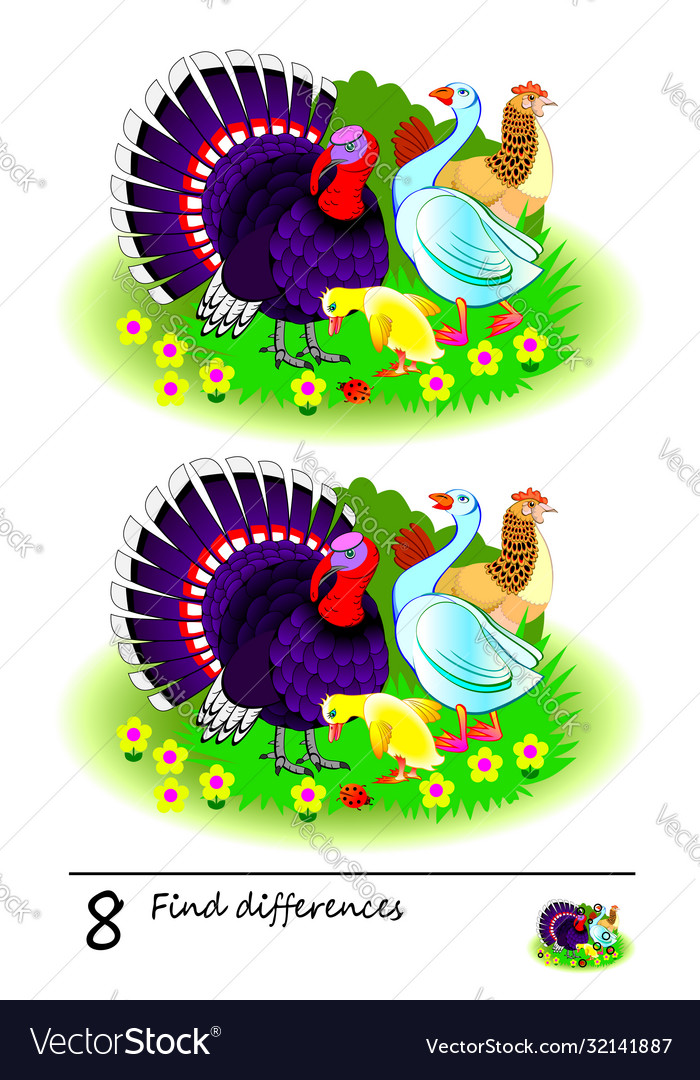 Find 8 differences logic puzzle game for children Vector Image
