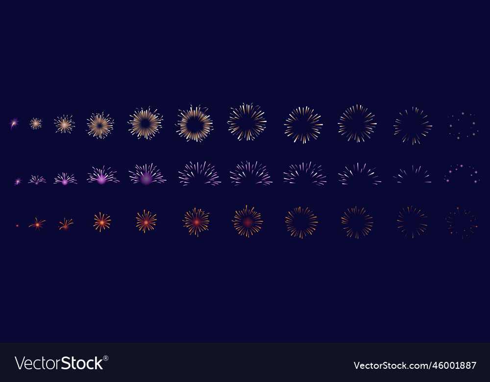 Firework animation fireworks sequence set Vector Image