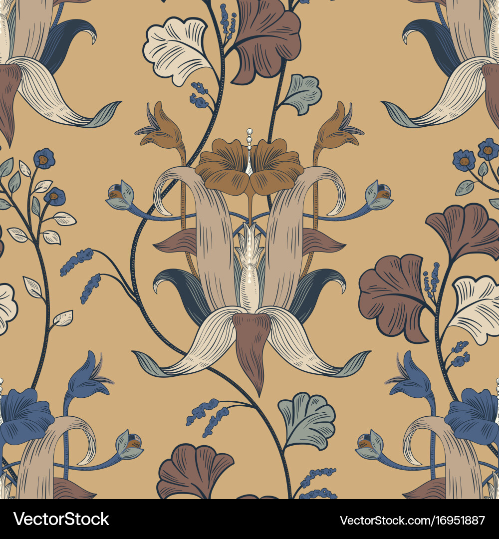 Floral vintage seamless pattern retro plants Vector Image