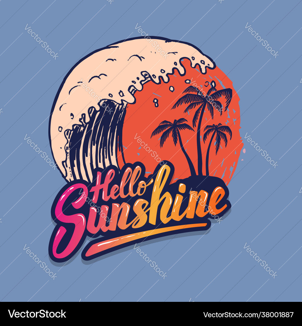 Hello sunshine emblem template with sea waves Vector Image