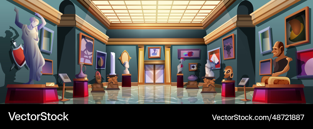 Museum background banner in flat cartoon design Vector Image