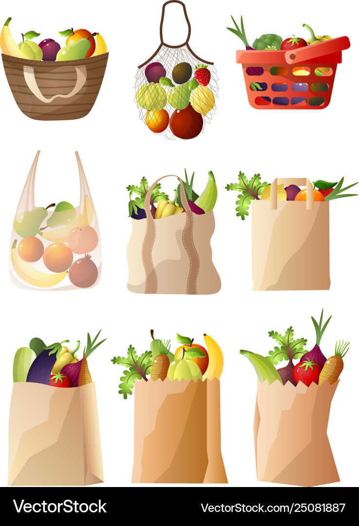 Package and basket with fresh eco vegetables Vector Image