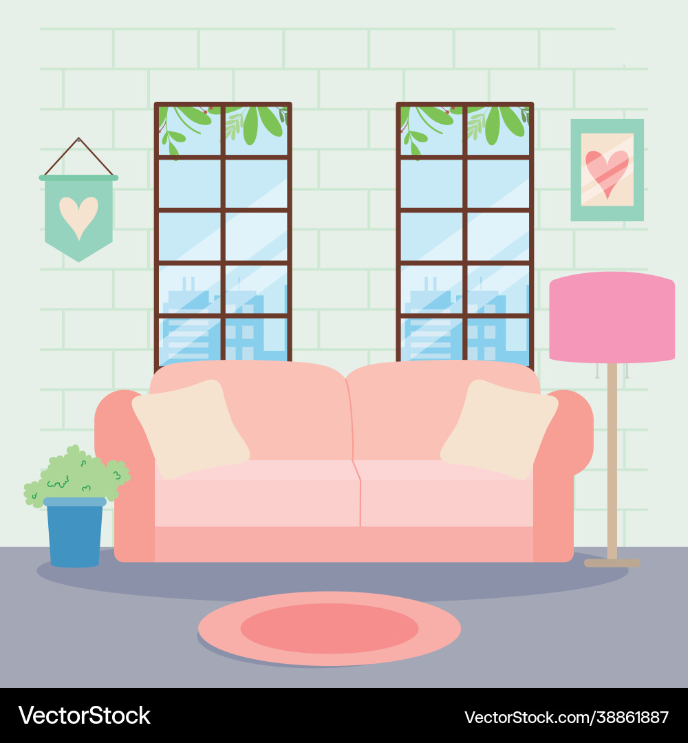 Pink sofa in livingroom Royalty Free Vector Image