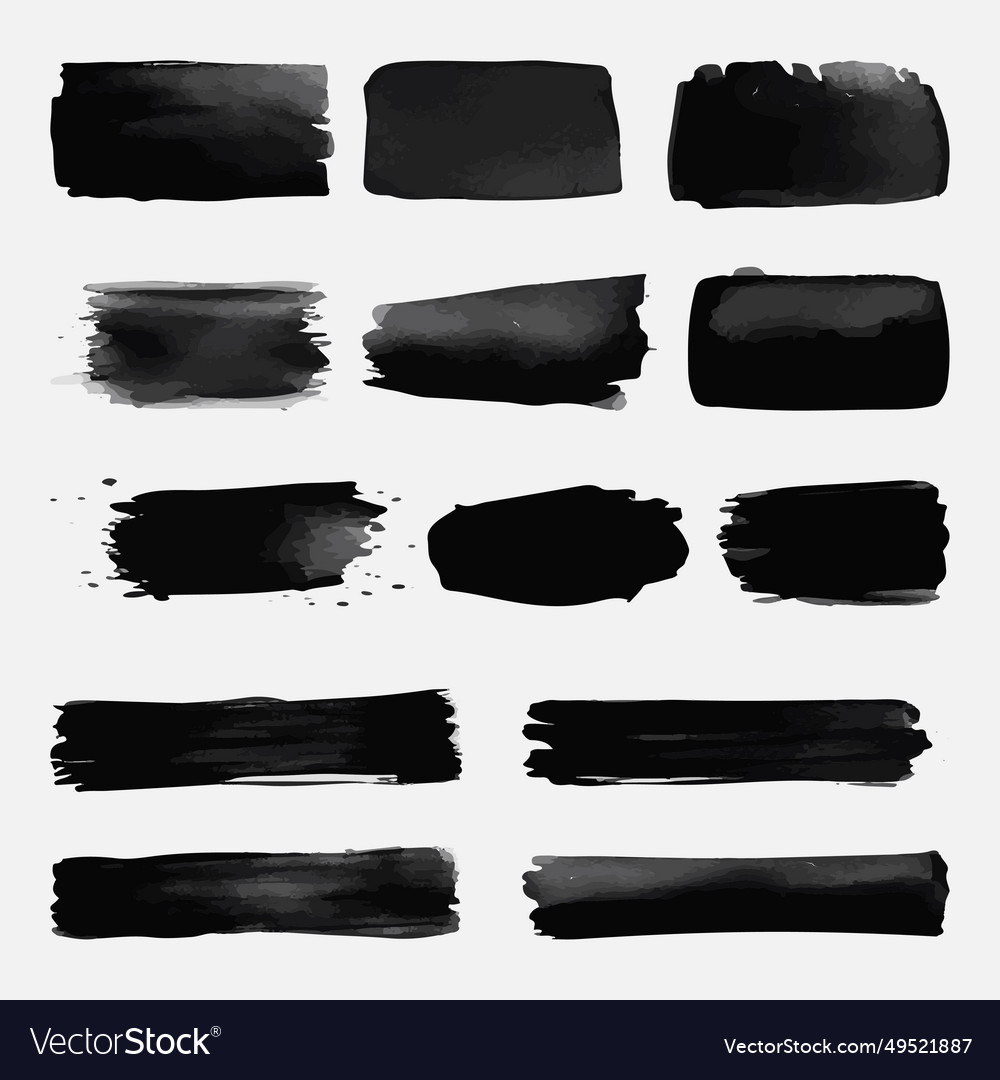Set of black paint ink brush stroke line Vector Image