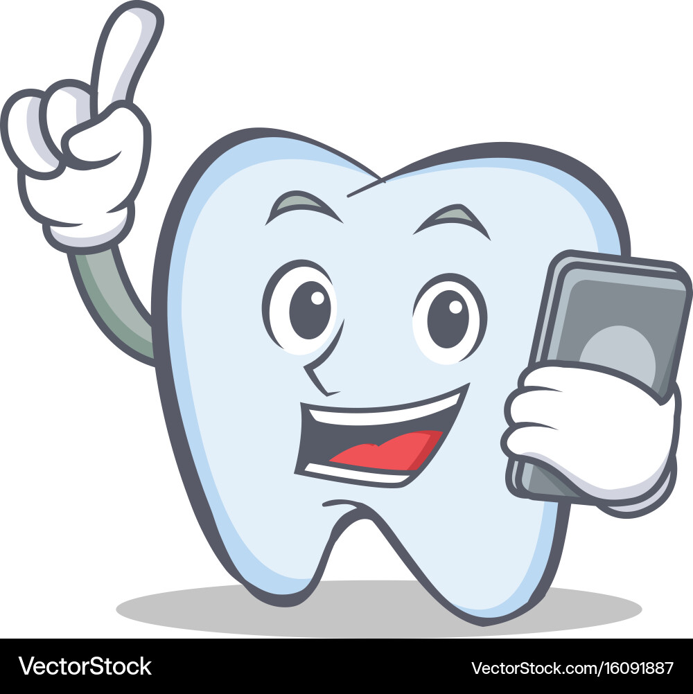 Tooth character cartoon style with phone Vector Image