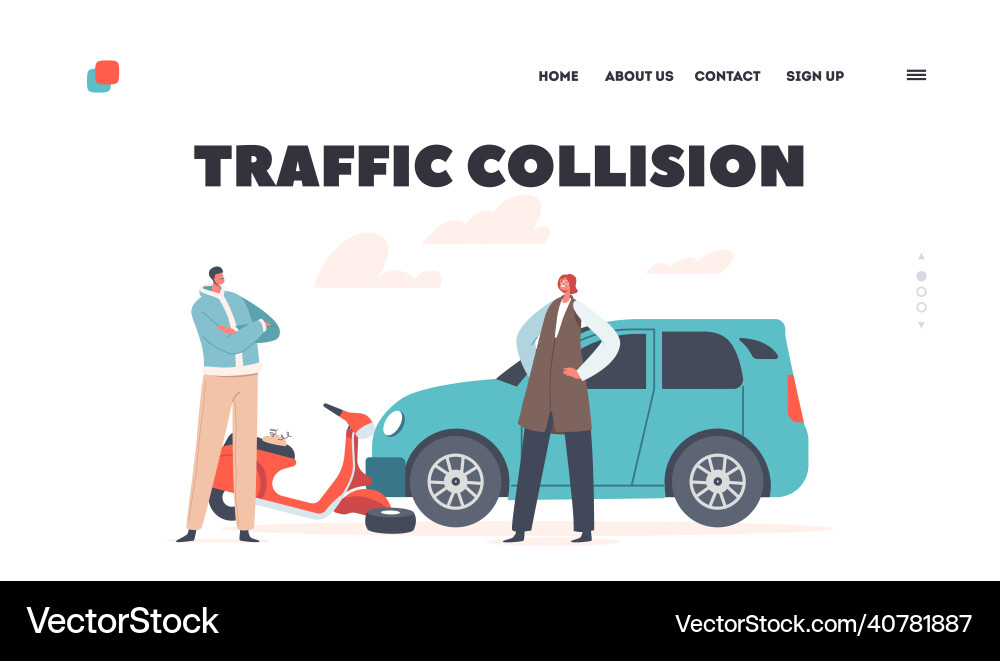 Traffic collision landing page template car hit Vector Image