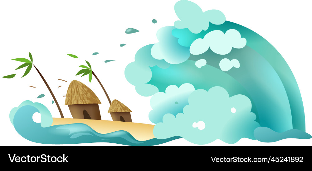 Coastal tsunami disaster composition Royalty Free Vector