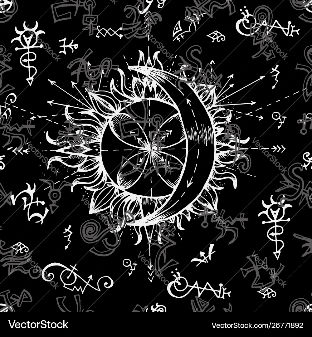 Seamless background with symbols sun and moon Vector Image
