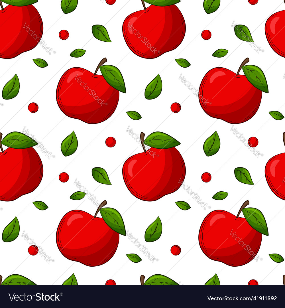 Seamless Pattern With Apples And Leaves Royalty Free Vector