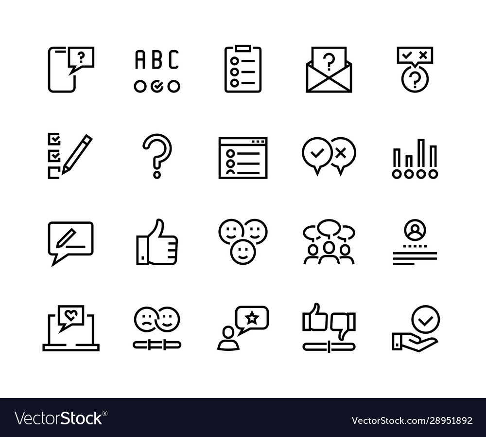 Survey line icons quiz and checklist stroke Vector Image