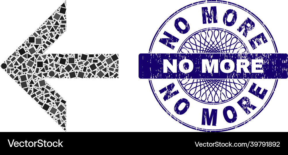 Textured no more stamp and geometric arrow left Vector Image
