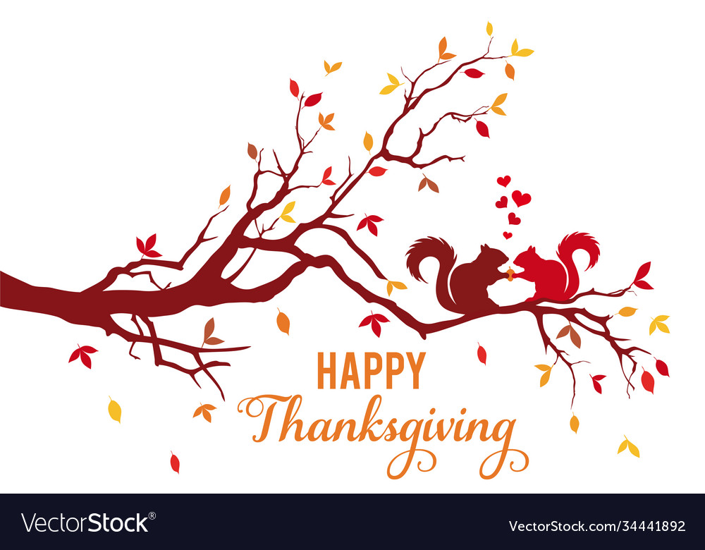 Thanksgiving card autumn tree with squirrels Vector Image