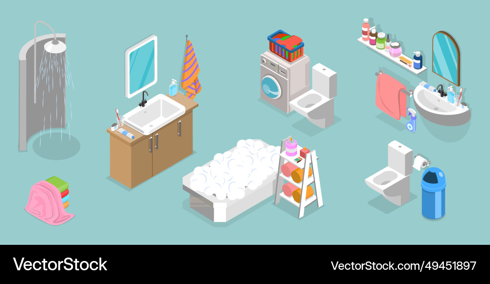 3d isometric flat set of bathroom interior Vector Image