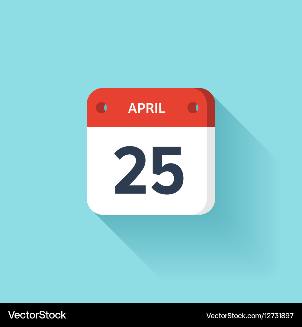 April 25 isometric calendar icon with shadow Vector Image