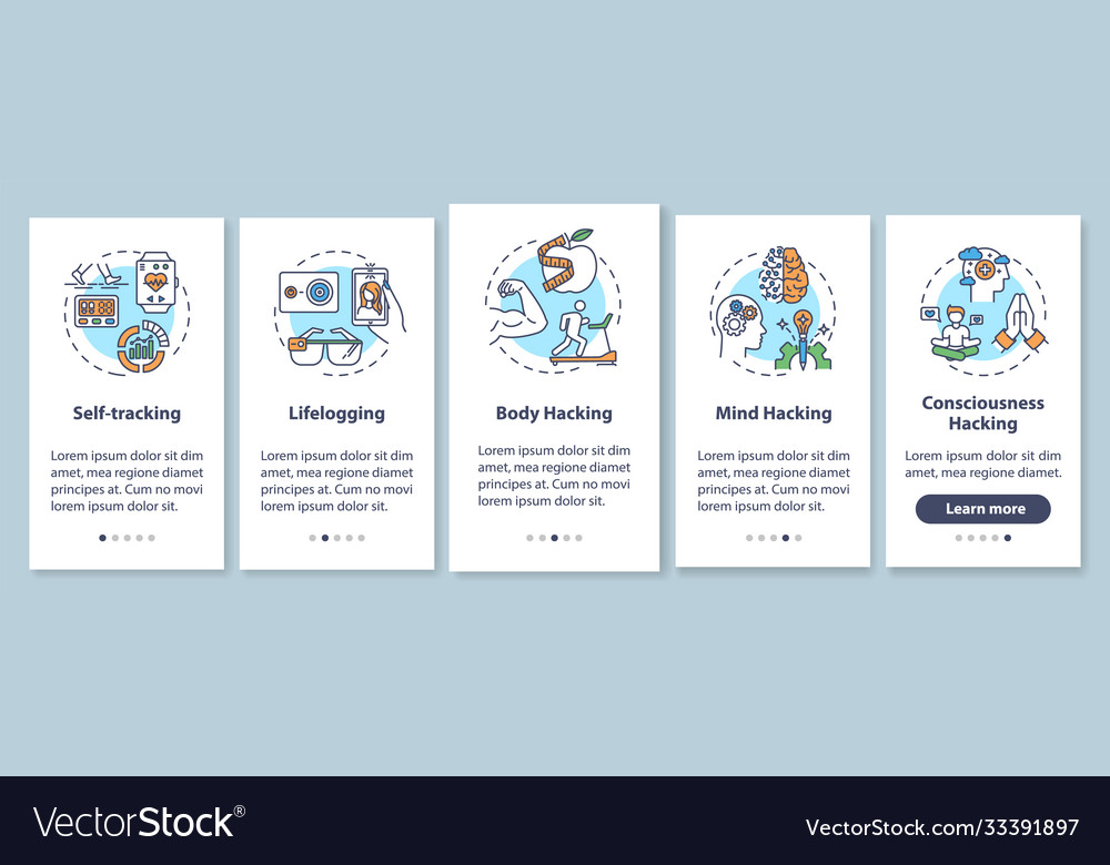 Biohacking elements onboarding mobile app page Vector Image