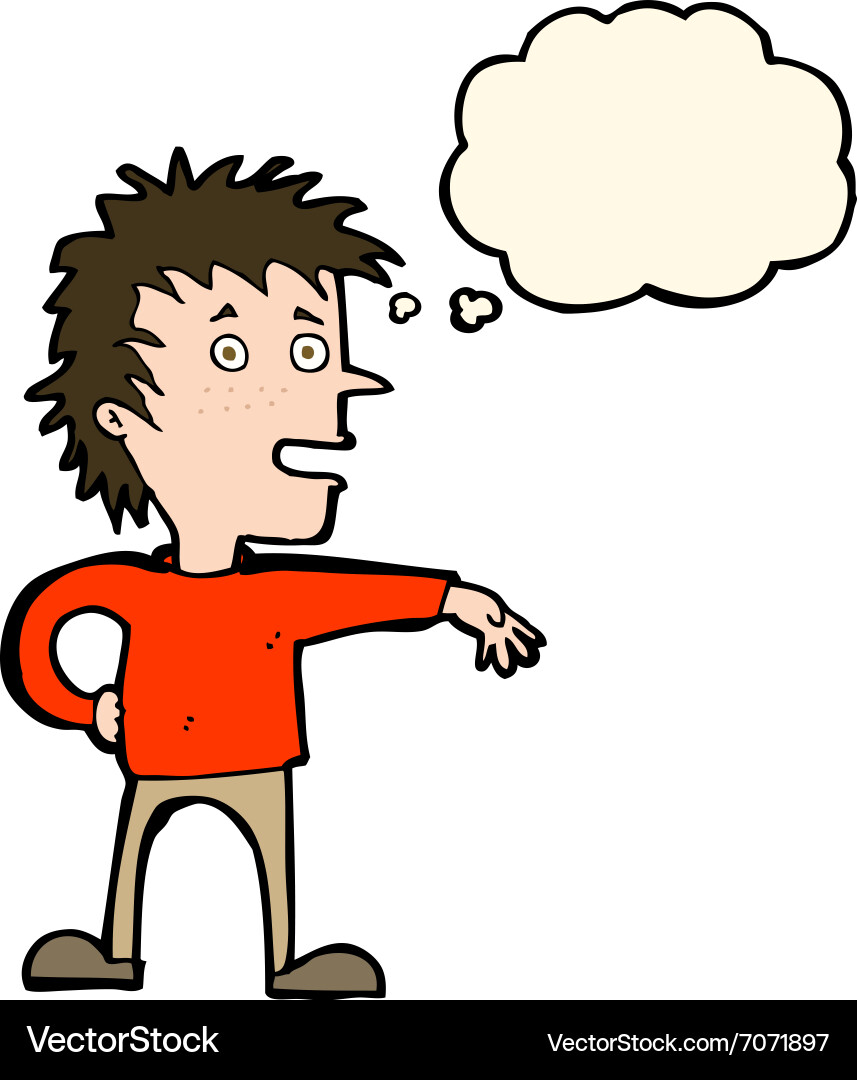 Cartoon man making dismissive gesture with thought