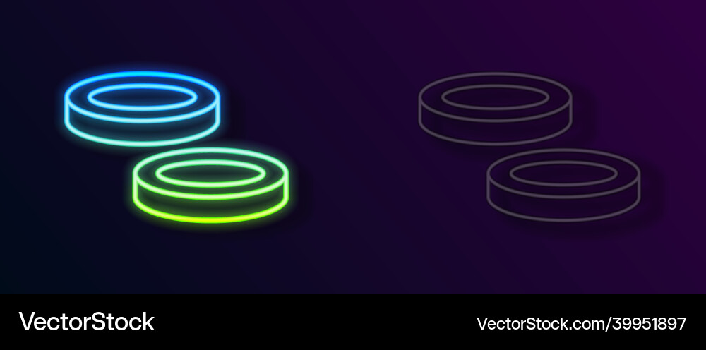 Glowing neon line checker game chips icon isolated