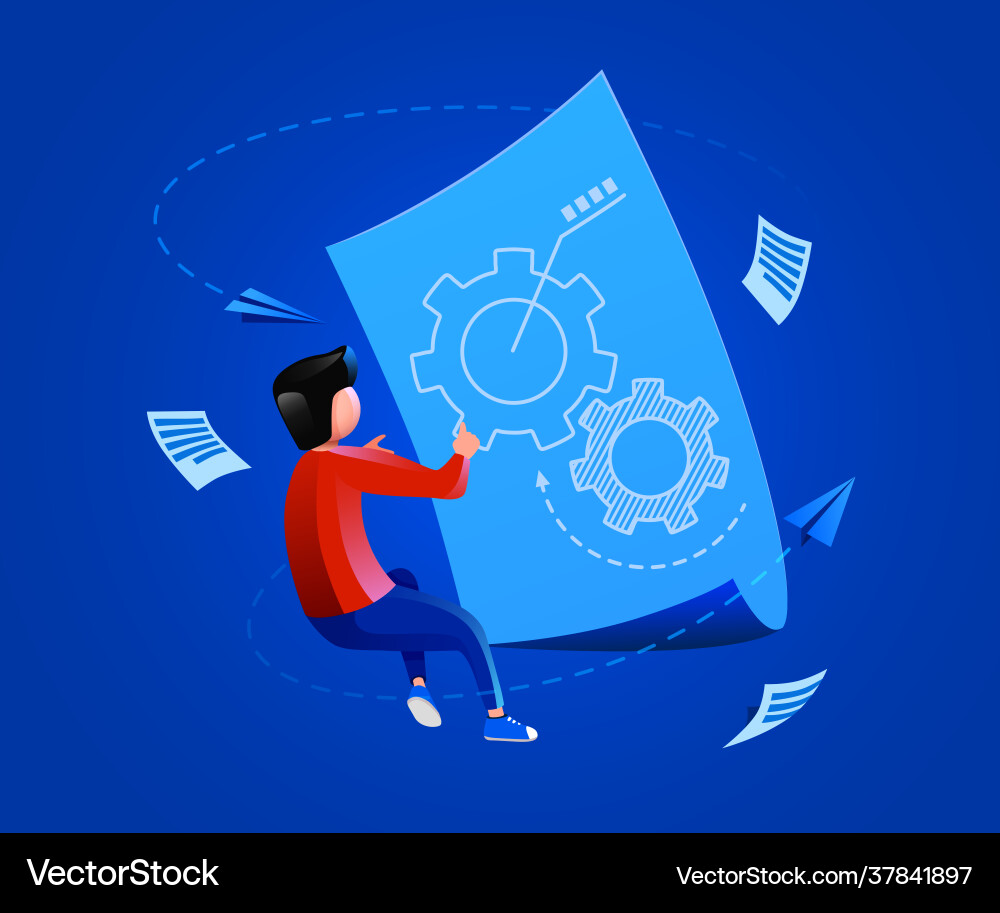 People fly around blueprint scheme planing Vector Image