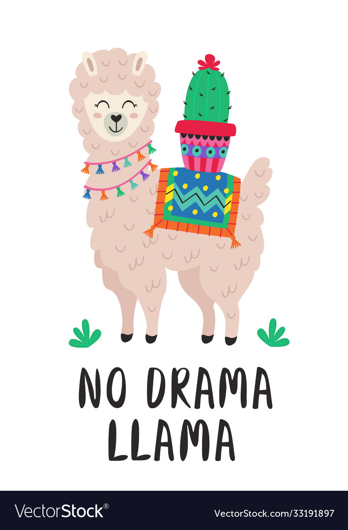 Poster with cute llama and cactus Royalty Free Vector Image