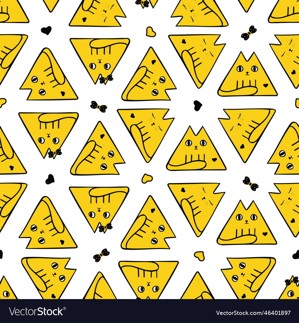 Seamless pattern with cute triangular cats Vector Image