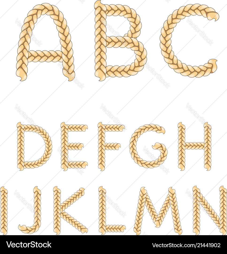 Alphabet from braids letters a to n Royalty Free Vector