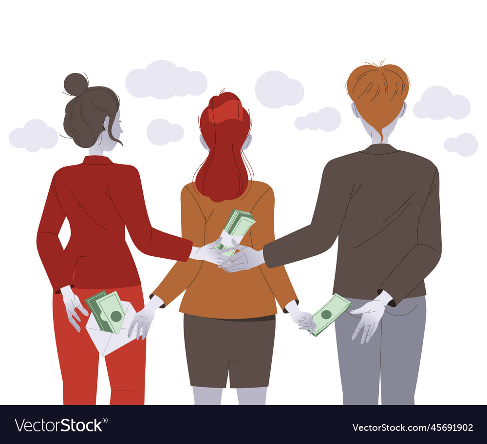 Bribery and corruption with man and woman giving Vector Image