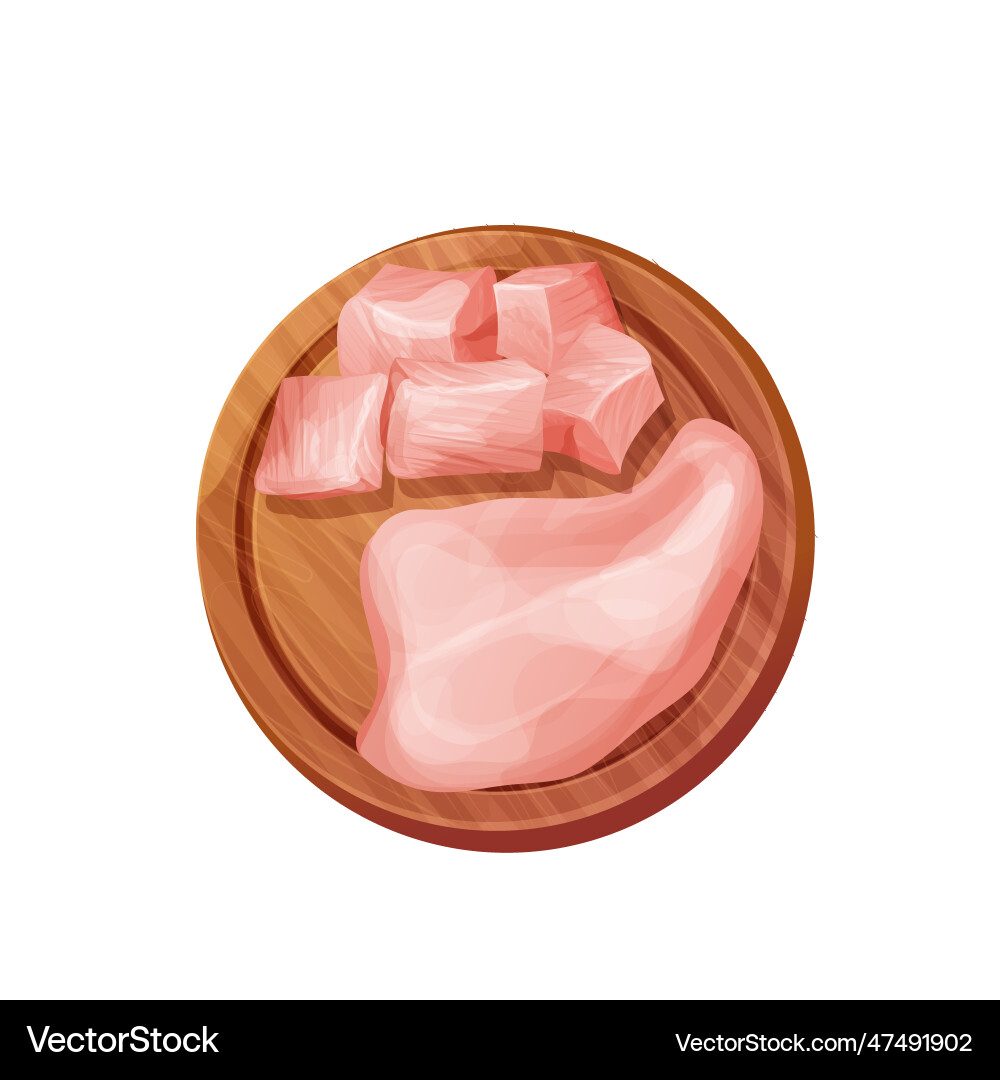 Chicken file and pieces cubes raw meat chopped Vector Image