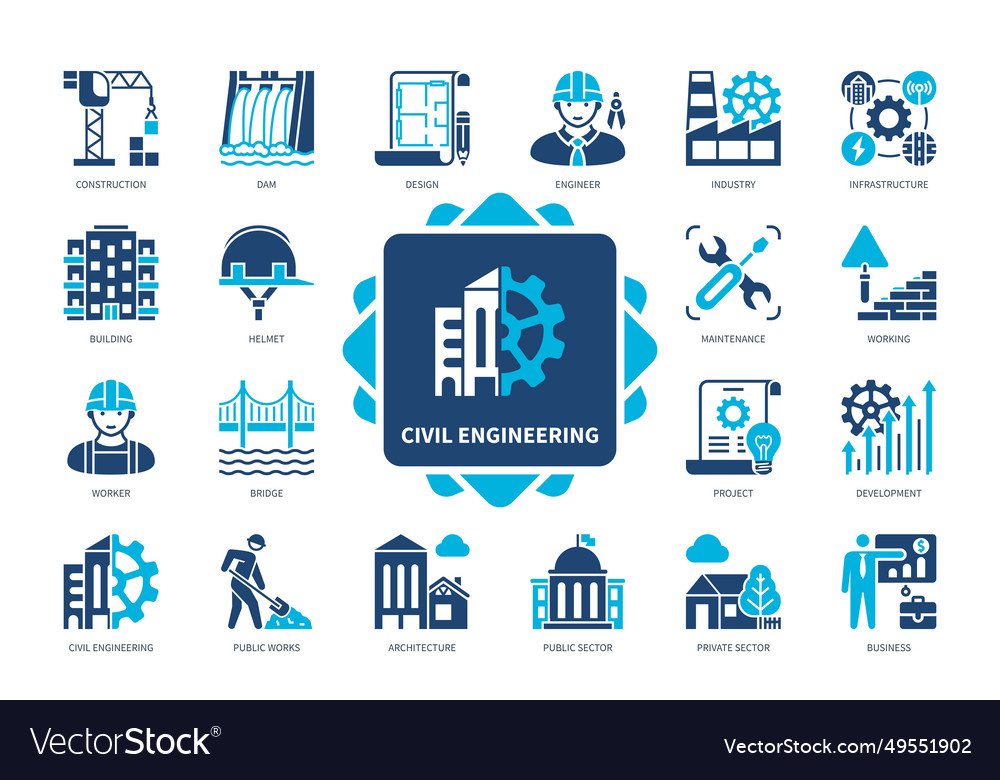 Civil engineering solid icon set Royalty Free Vector Image