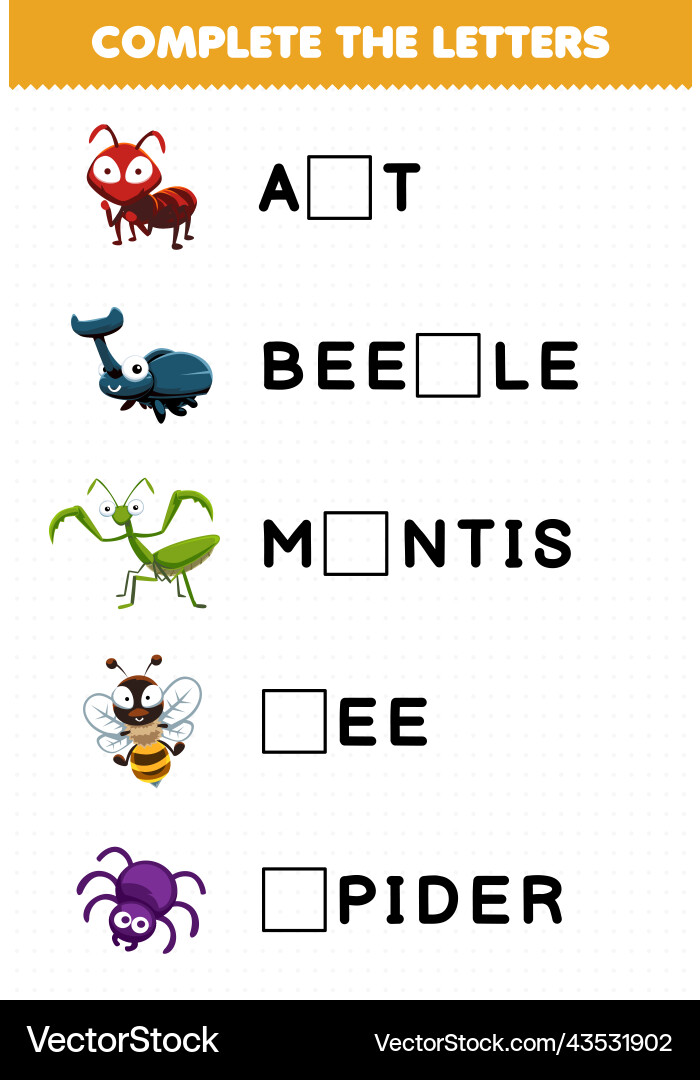 Education game for children complete the letters Vector Image