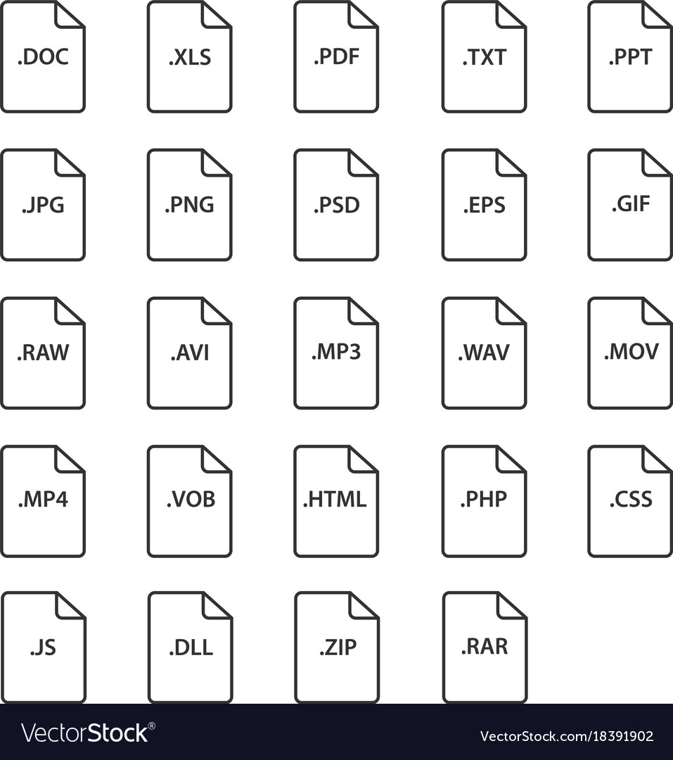 File extensions set Royalty Free Vector Image - VectorStock