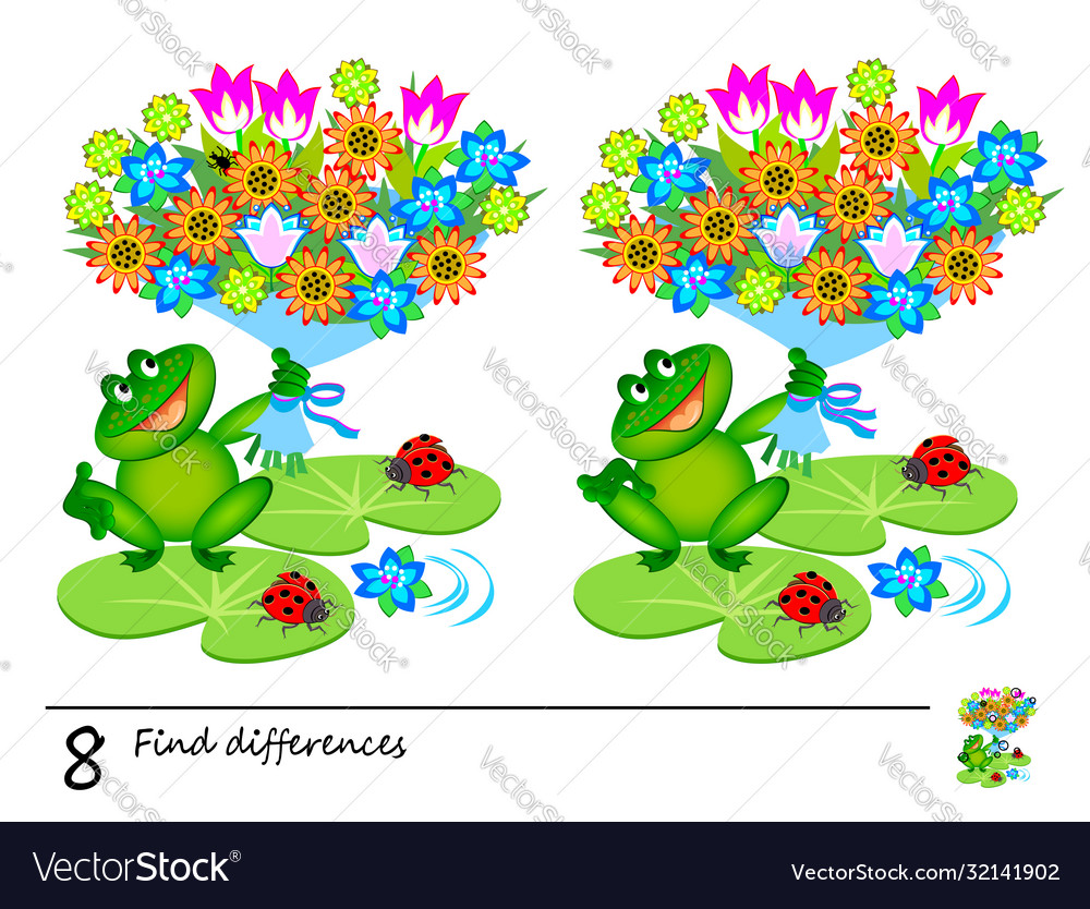 Find 8 differences logic puzzle game for children Vector Image