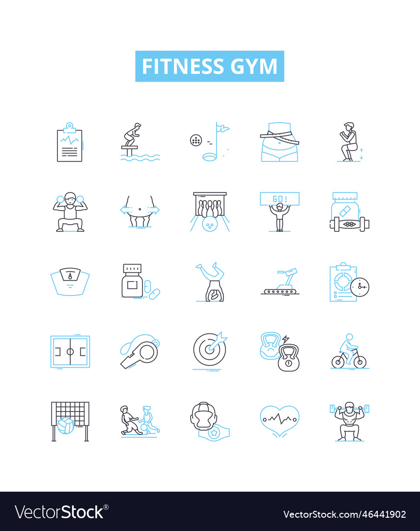 Fitness gym line icons set gym Royalty Free Vector Image