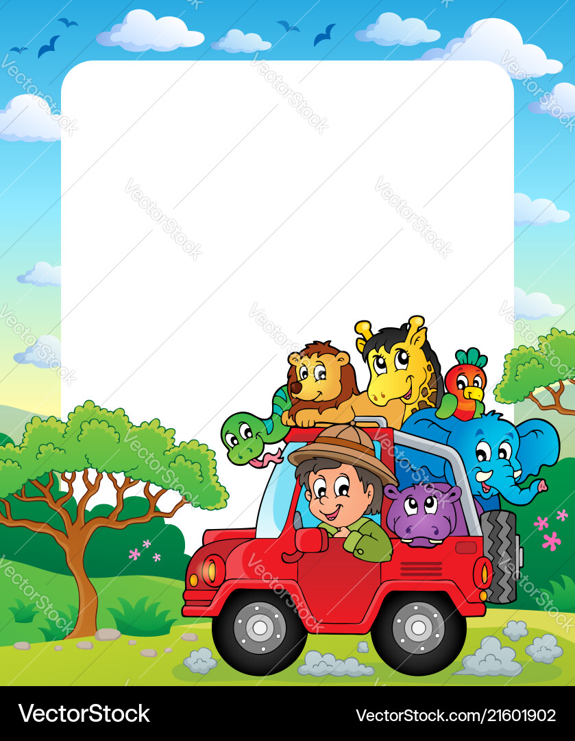 Frame with car and traveller 1 Royalty Free Vector Image