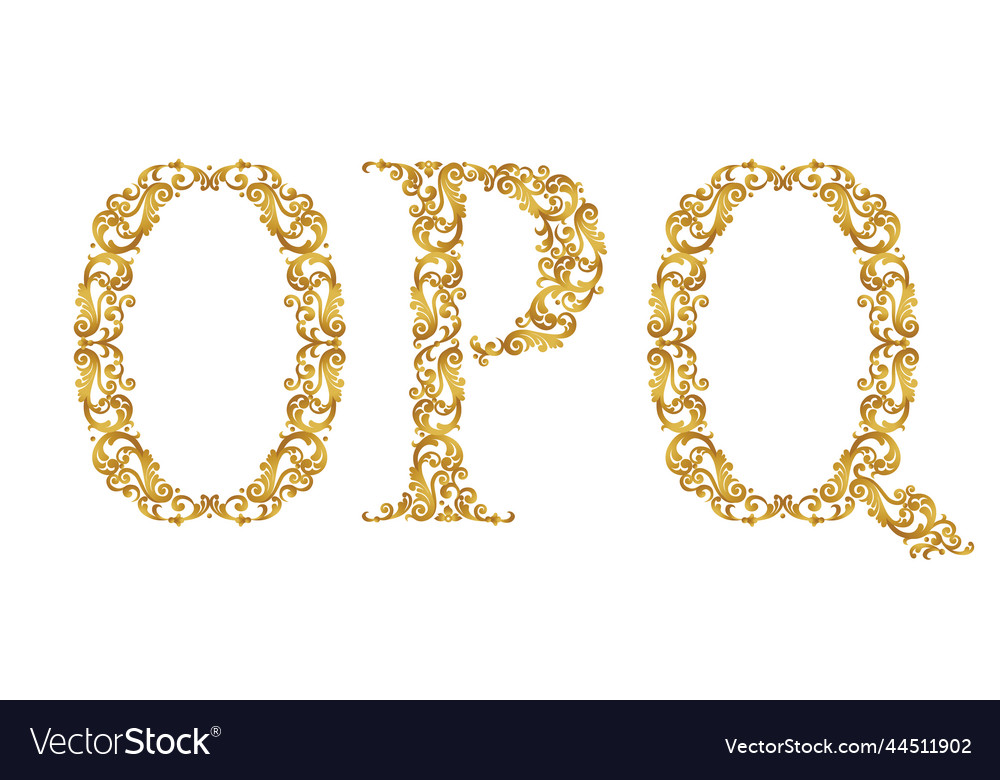 Golden vintage font type letters o p q uppercase Vector Image