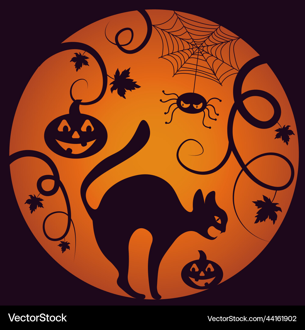 Halloween circle badge with jack-o-lantern black Vector Image