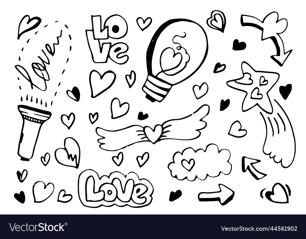 Hand drawn doodles set for valentines day Vector Image