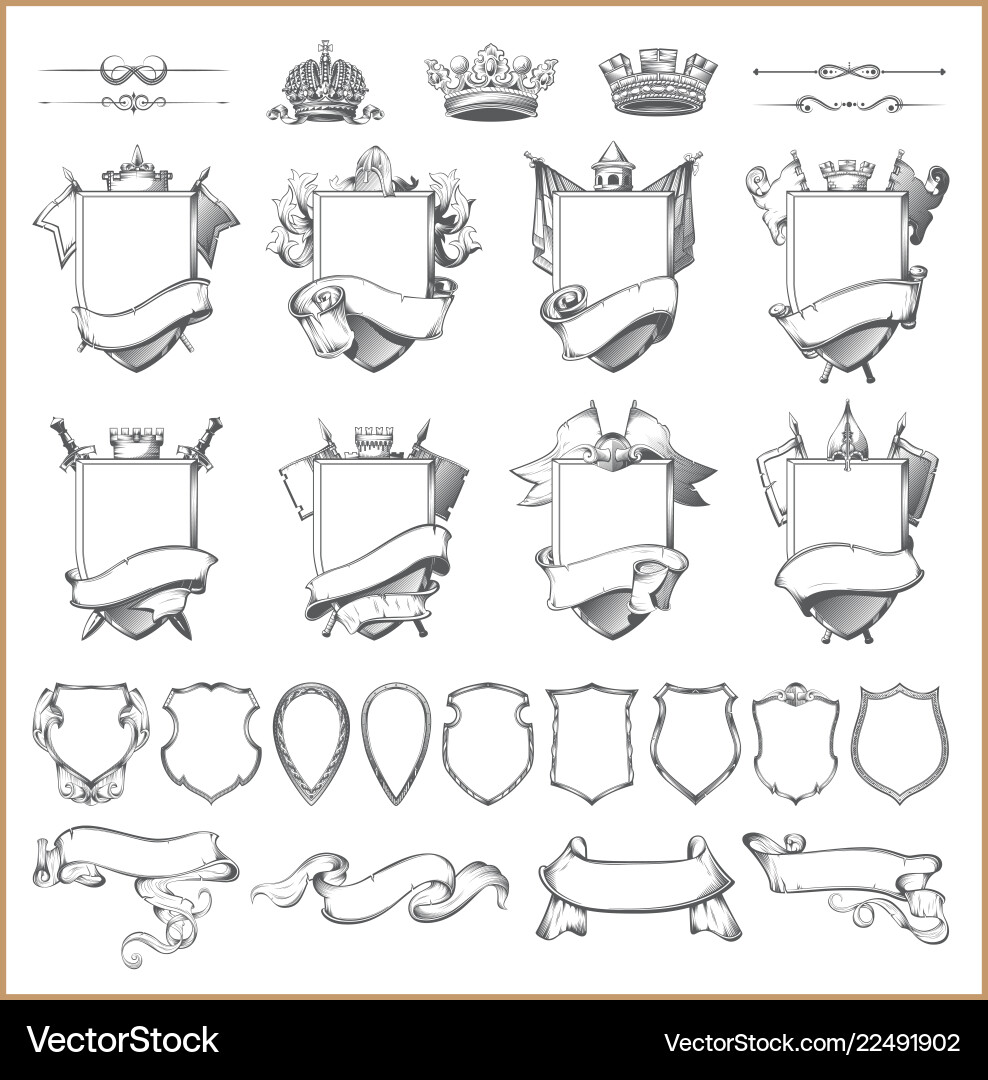 Heraldic element collection and coat of arms Vector Image