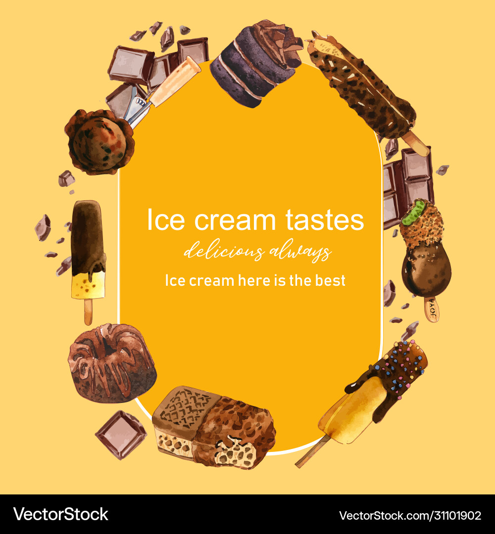 Ice cream frame design with fruits chocolate Vector Image