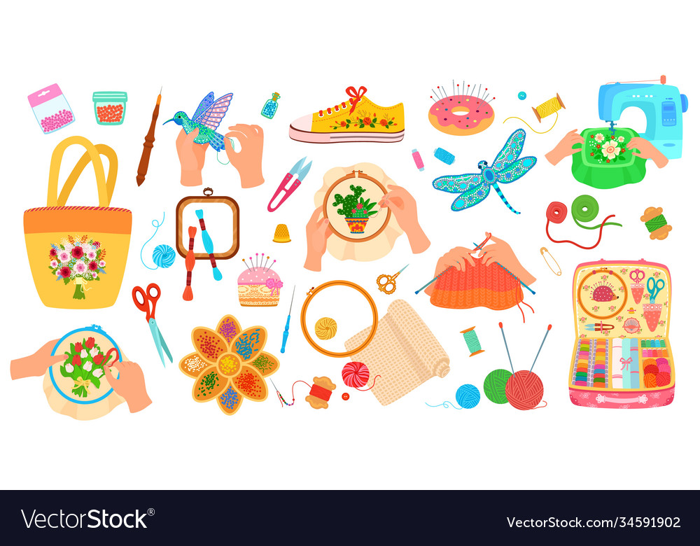 Needlework craft tools set Royalty Free Vector Image