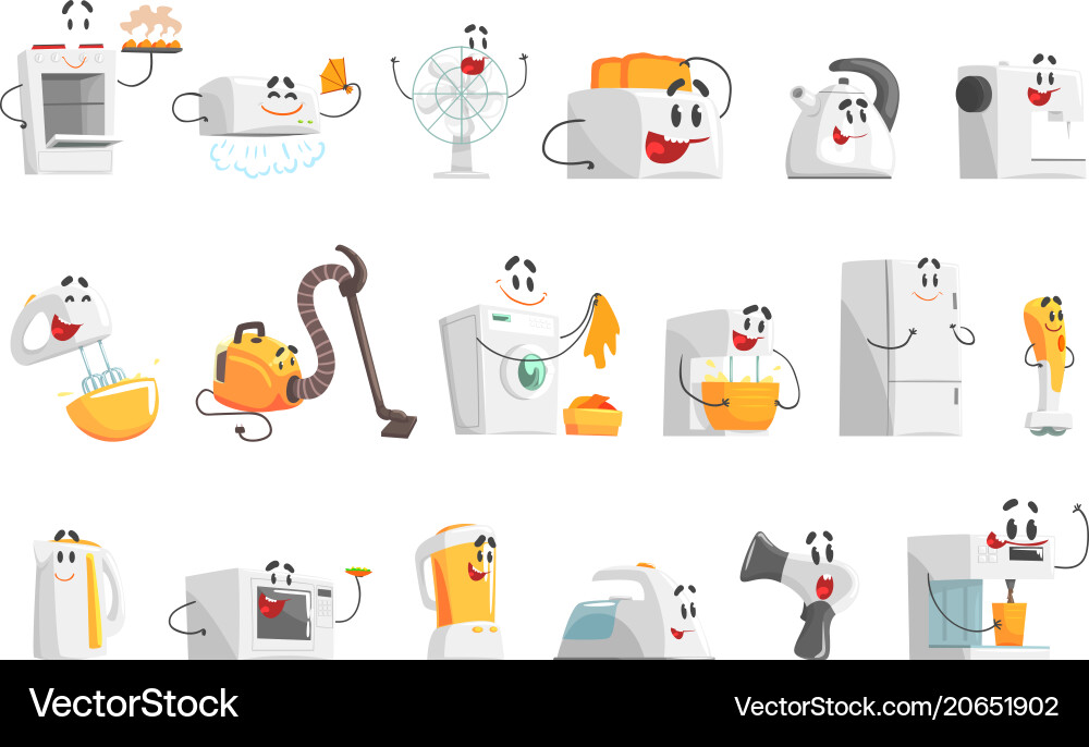 Smiling household appliances set for label design Vector Image